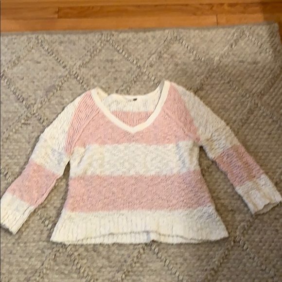Free People | Sweaters | Free People Pink And White Sweater | Poshmark
